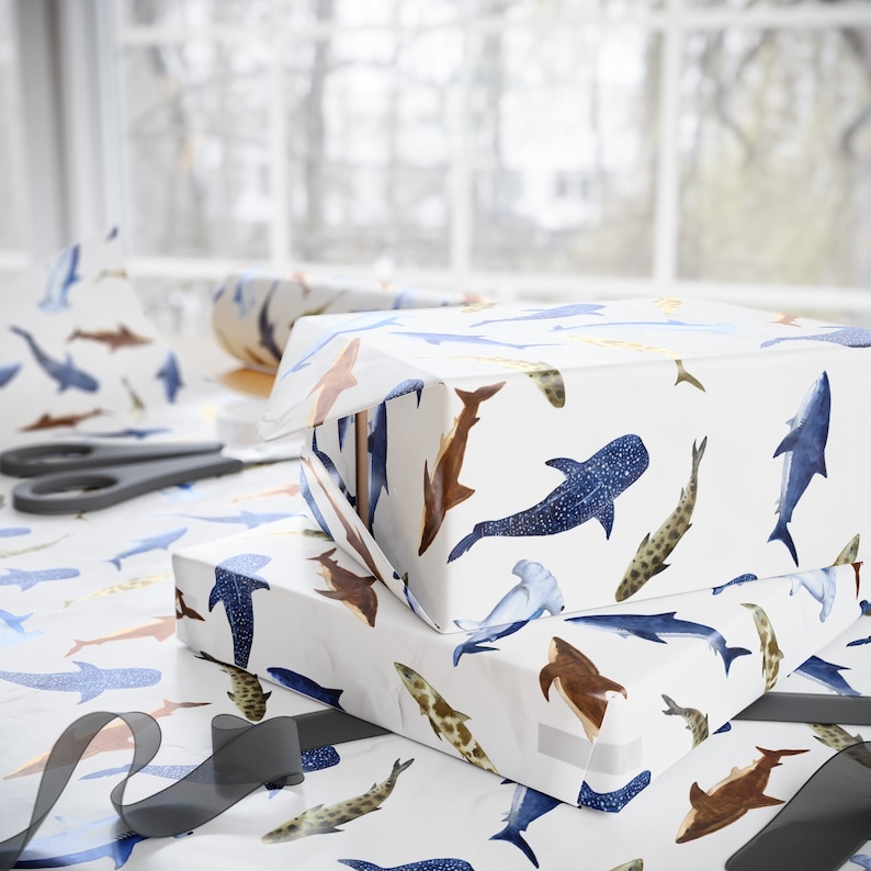 Shark Wrapping Paper, Shark Gift Wrap, Shark Lover, Tiger Shark, Whale ...