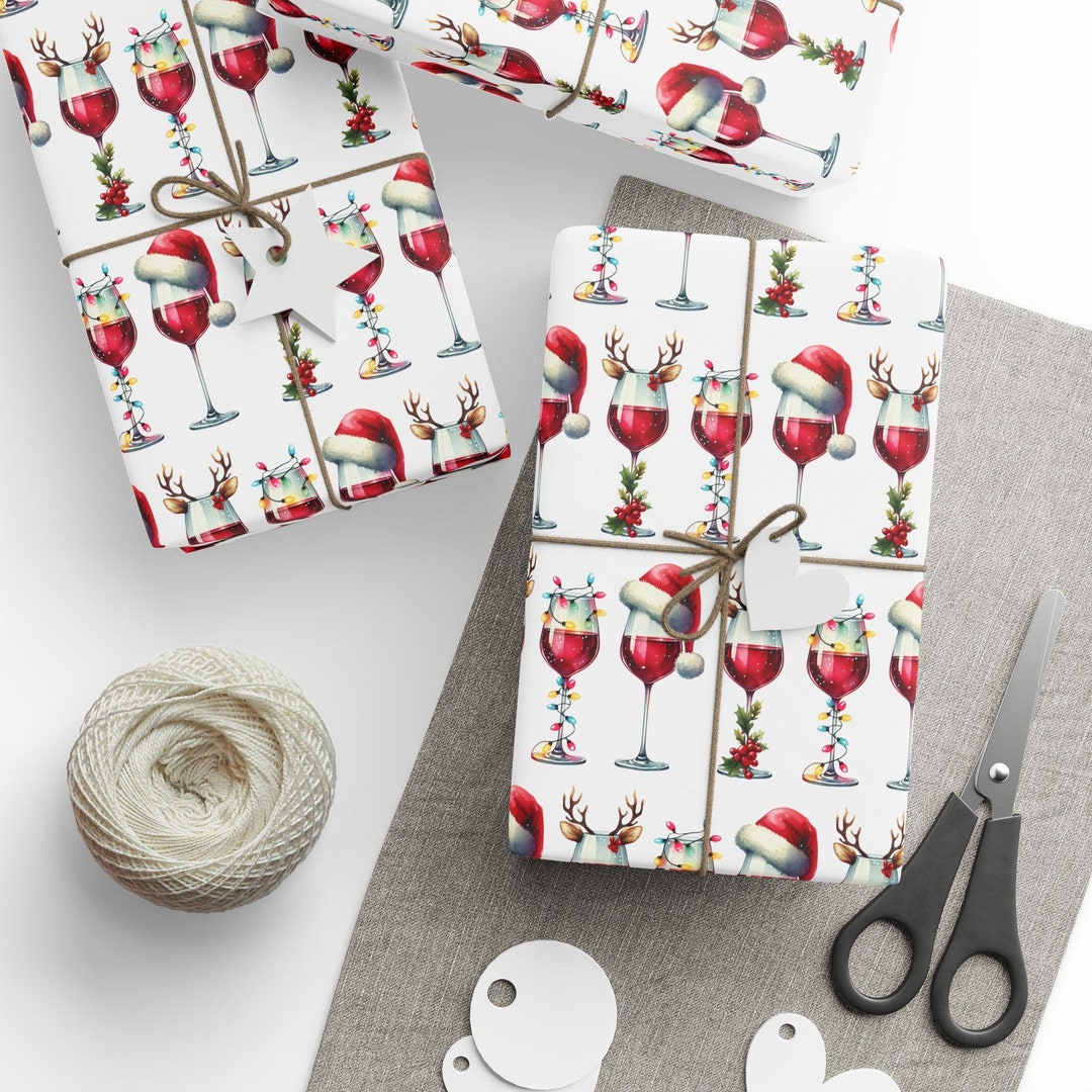 Christmas Wine Wrapping Paper, Christmas Gift Wrap for Wine Lover ...