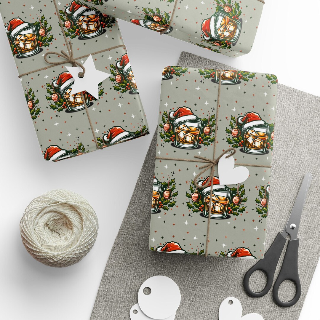 Christmas Whiskey Wrapping Paper, Christmas Whiskey Gift Wrap, Whiskey ...