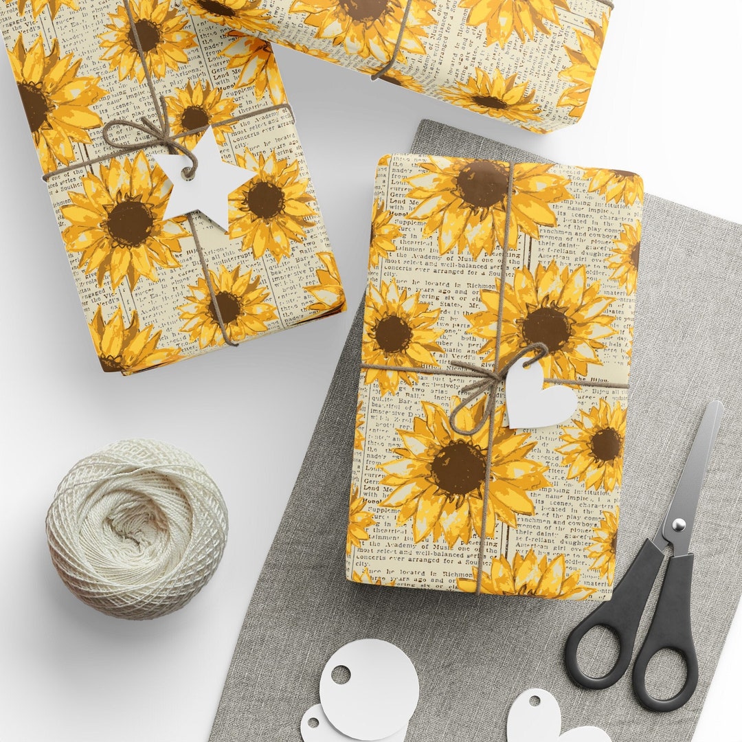 Vintage Sunflower Wrapping Paper, Boho Sunflower Wrapping Paper ...