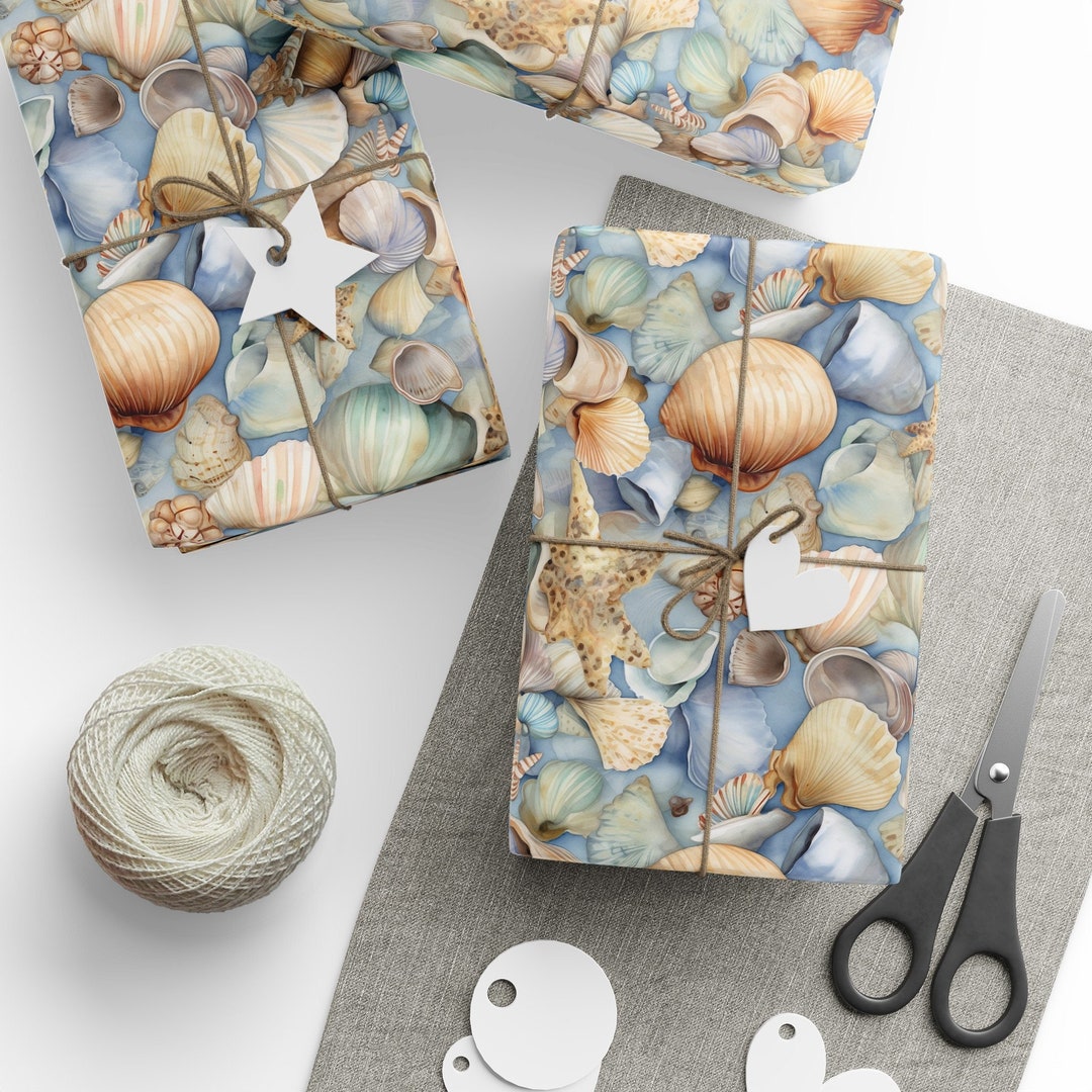 Seashell Wrapping Paper, Seashell Gift Wrap, Beach Wrapping Paper, Beach Gift, Beach Lover, Gift ...