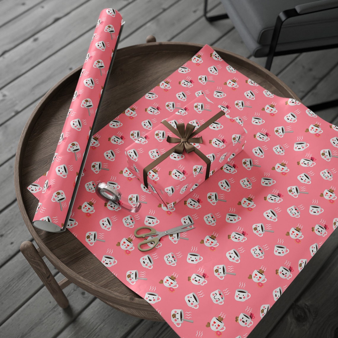 Pink Coffee Wrapping Paper, Coffee Gift Wrap, Coffee Lover, Coffee ...
