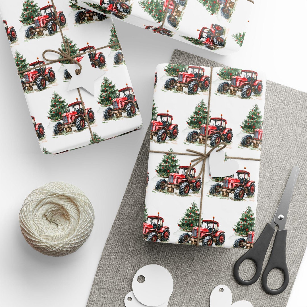 Christmas Tractor Wrapping Paper, Tractor Gift Wrap, Farm Wrapping ...