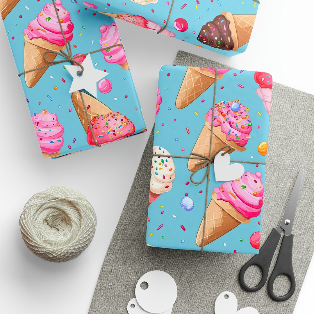 Ice Cream Cone Wrapping Paper, Birthday Wrapping Paper, Birthday Gift ...