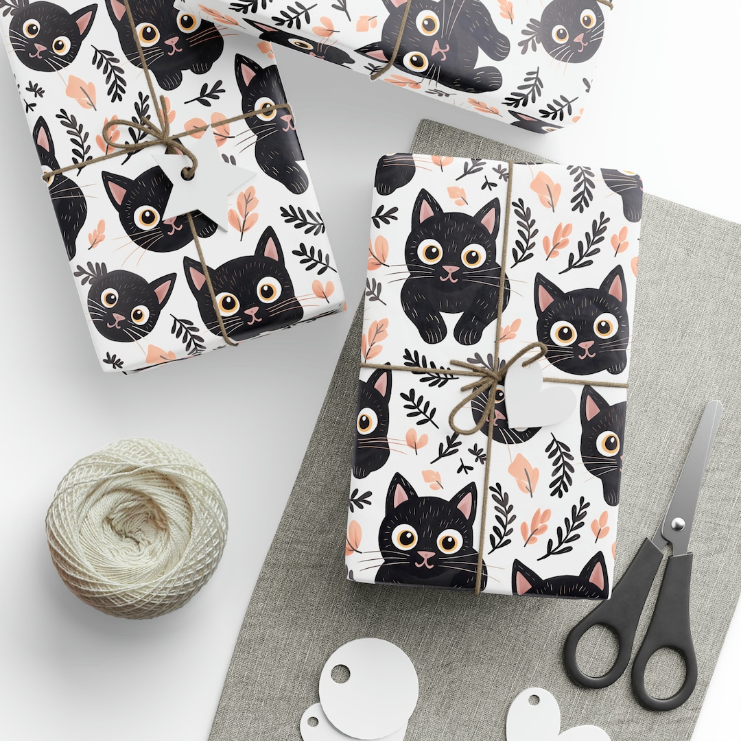 Black Cat Wrapping Paper, Funny Cat Wrapping Paper, Cat Gift Wrap, Cat ...