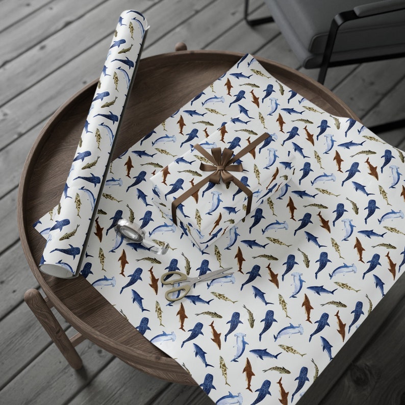 Shark Wrapping Paper, Shark Gift Wrap, Shark Lover, Tiger Shark, Whale ...