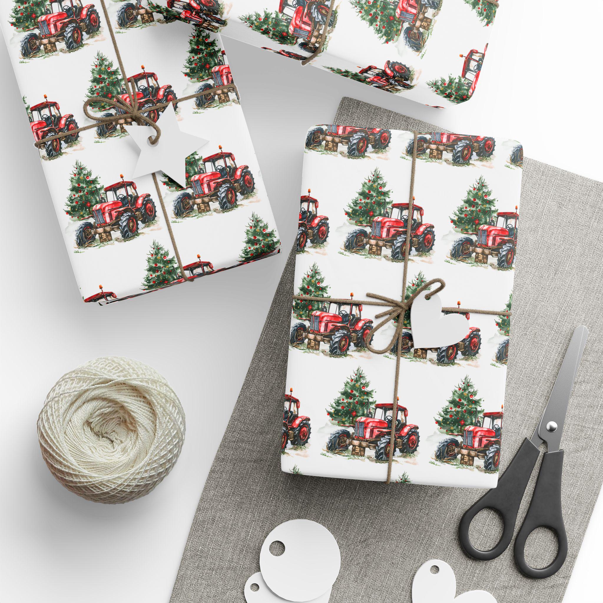 Christmas Tractor Wrapping Paper, Tractor Gift Wrap, Farm Wrapping ...