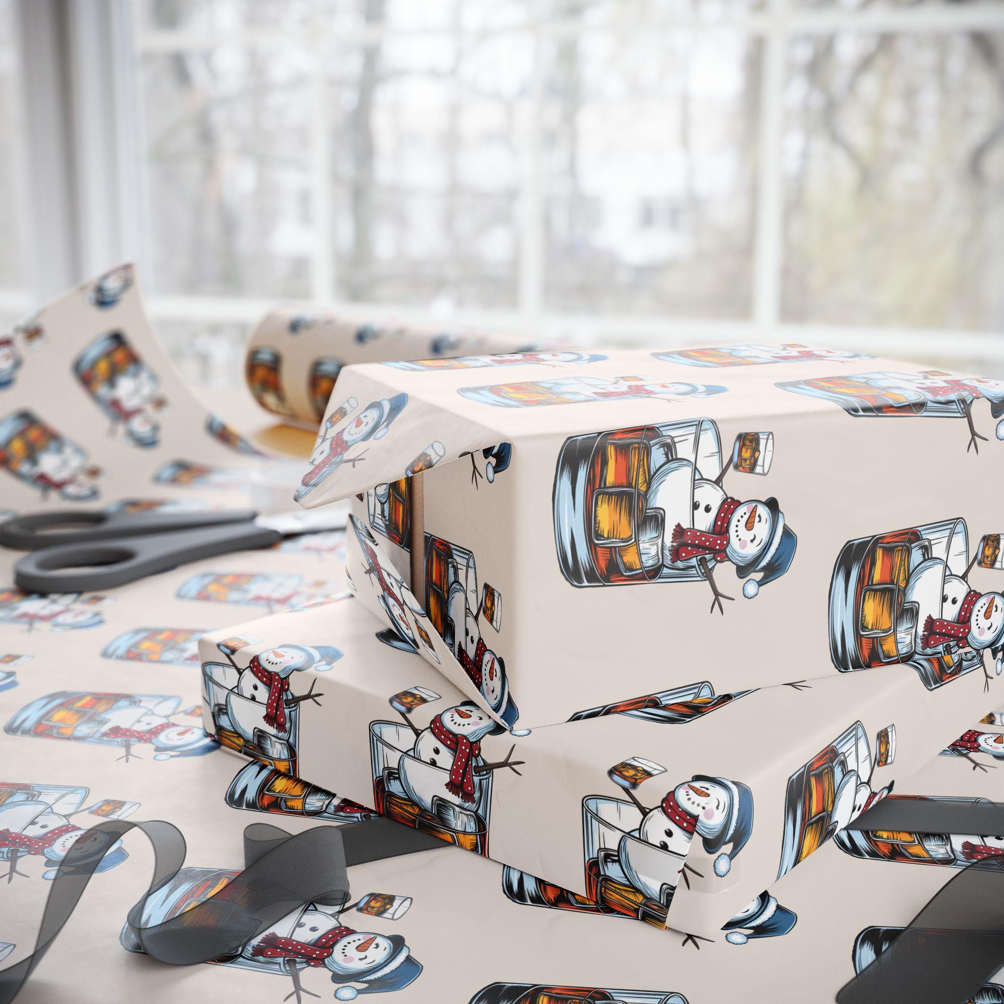 Snowman Christmas Whiskey Wrapping Paper, Christmas Bourbon Wrapping ...