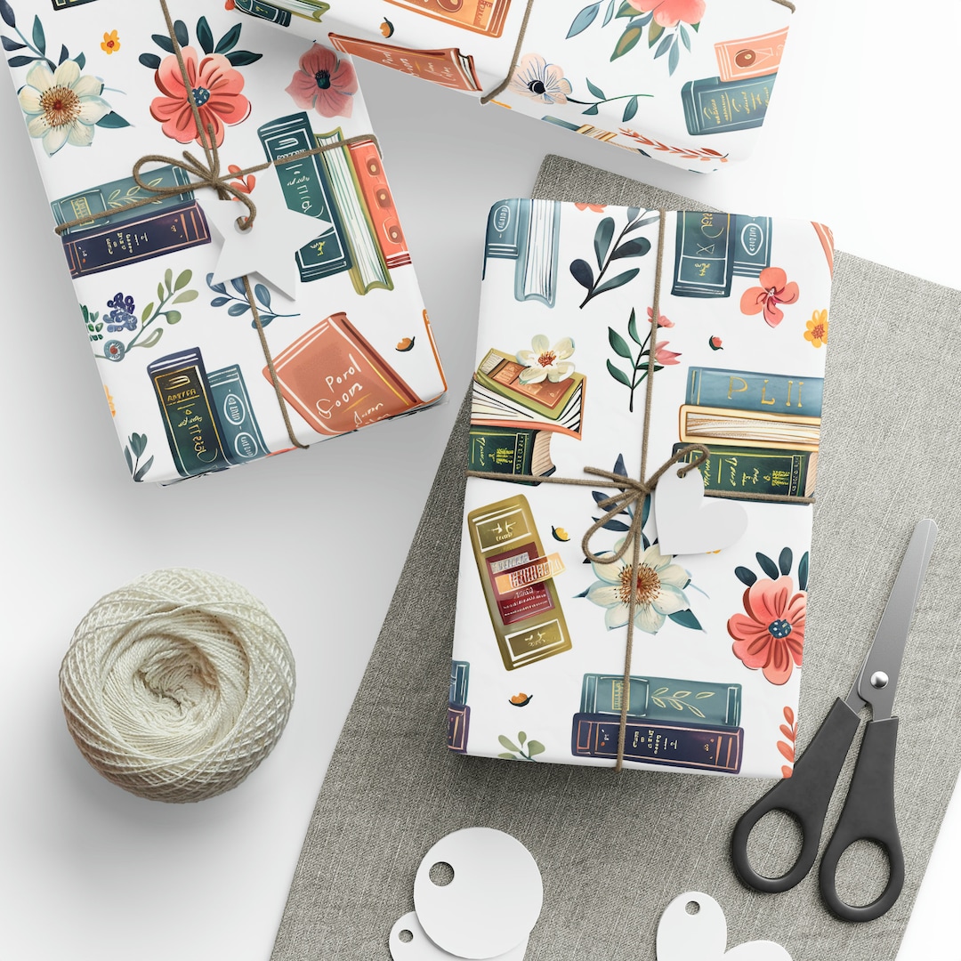 Book Wrapping Paper, Book Lover, Book Gift, Cute Book Wrapping Paper ...