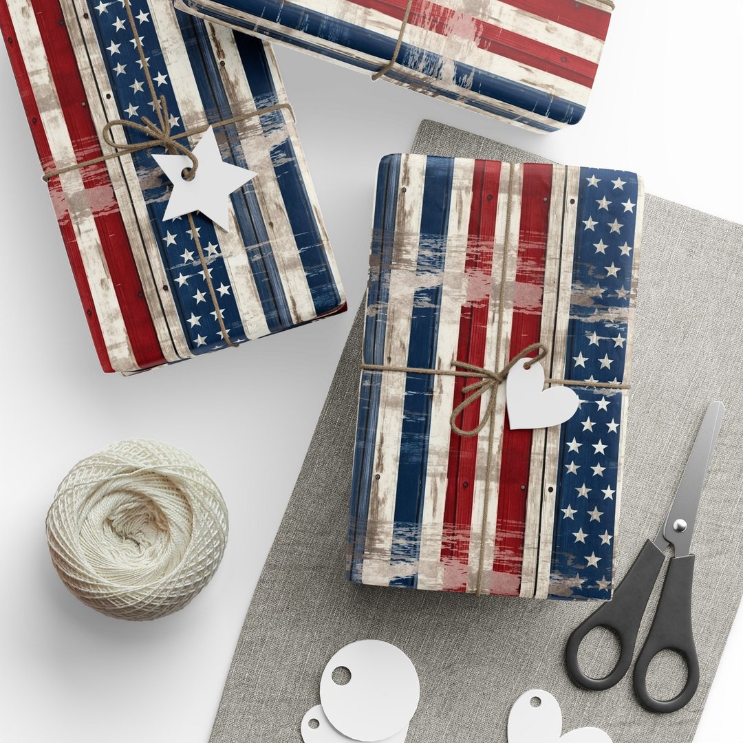 American Flag Wrapping Paper, 4th of July, Patriotic Gift Wrap, USA ...