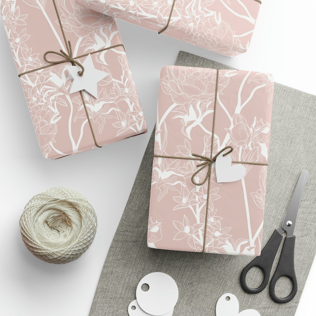 Pink Floral Wrapping Paper, White and Pink Gift Wrap, White and Pink ...