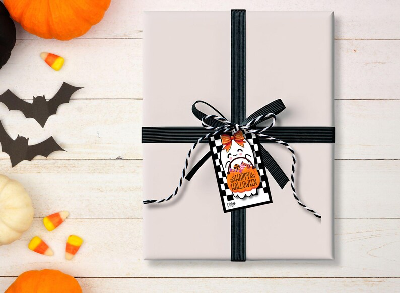Halloween Ghost Gift Tags, Printable Retro Halloween Favor Tags ...