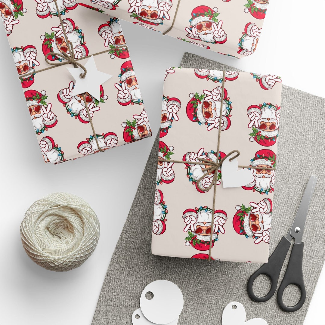 Peace Sign Santa Wrapping Paper, Santa Gift Wrap, Groovy Santa Wrapping ...