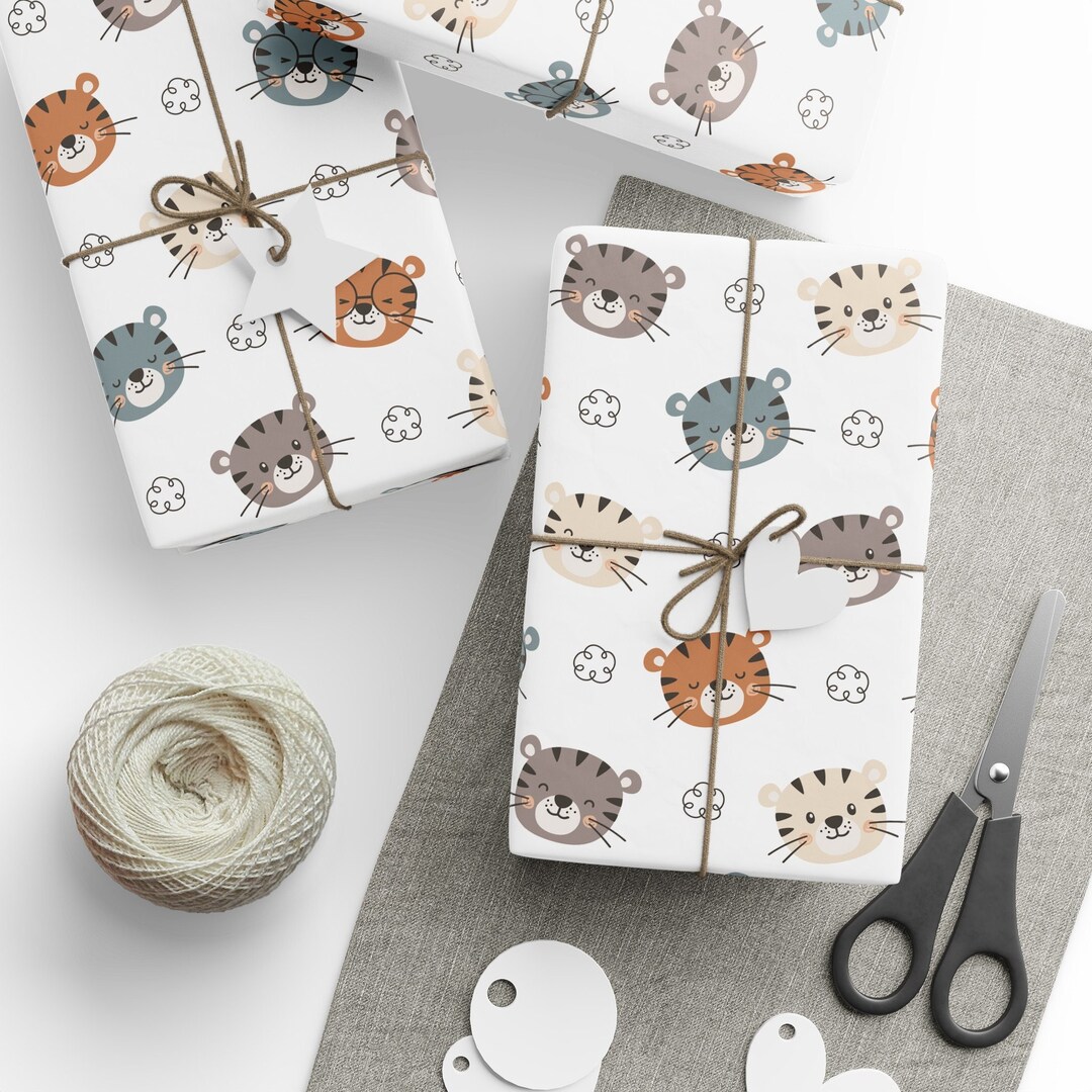 Baby Tiger Wrapping Paper, Baby Zoo Animals, Baby Shower Wrapping Paper ...