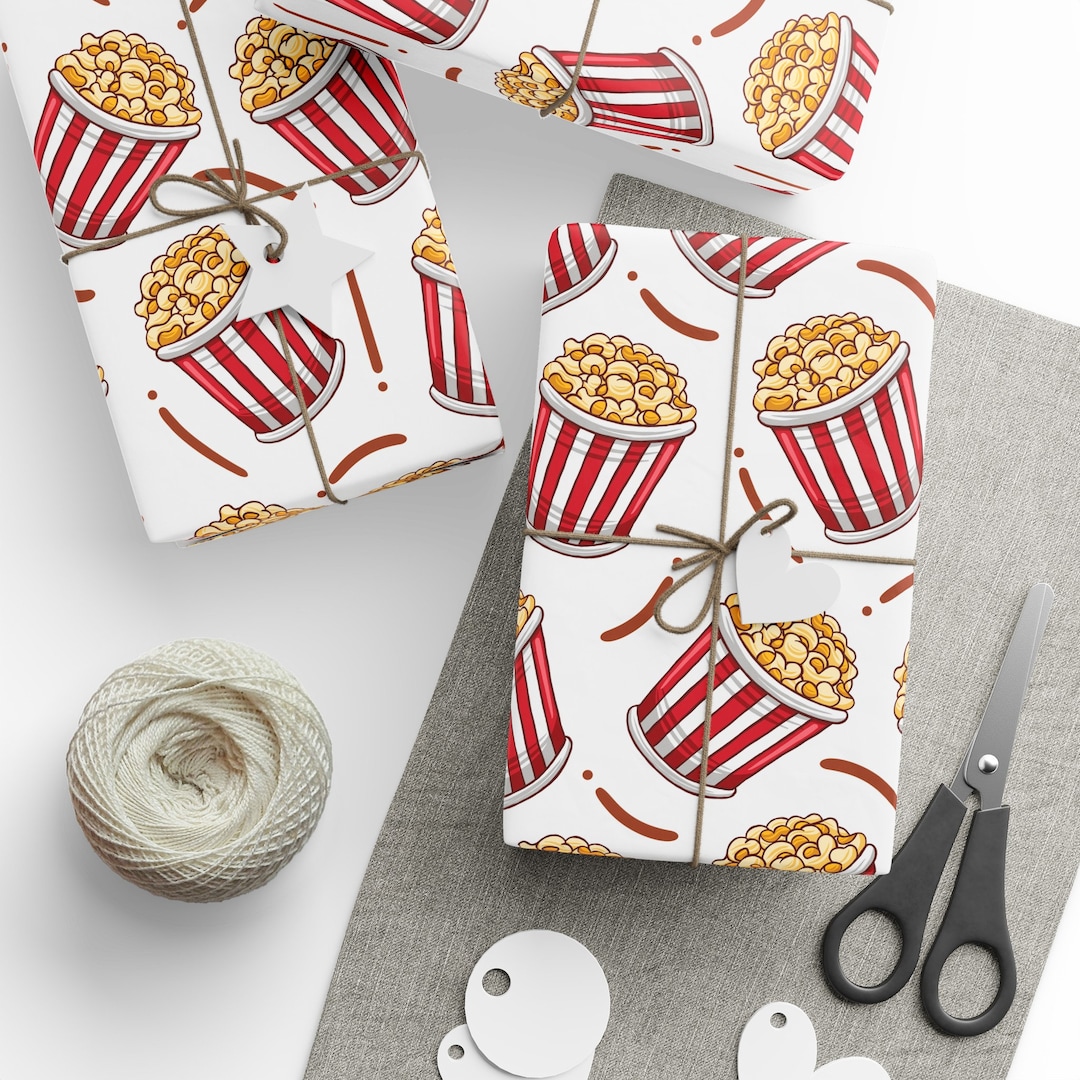 Popcorn Wrapping Paper, Popcorn Gift Wrap, Popcorn Lover, Popcorn ...
