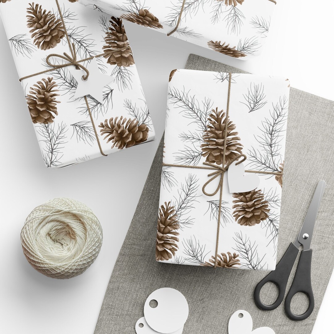 Pine Cone Wrapping Paper, Pine Cone Gift Wrap, Christmas Wrapping Paper ...