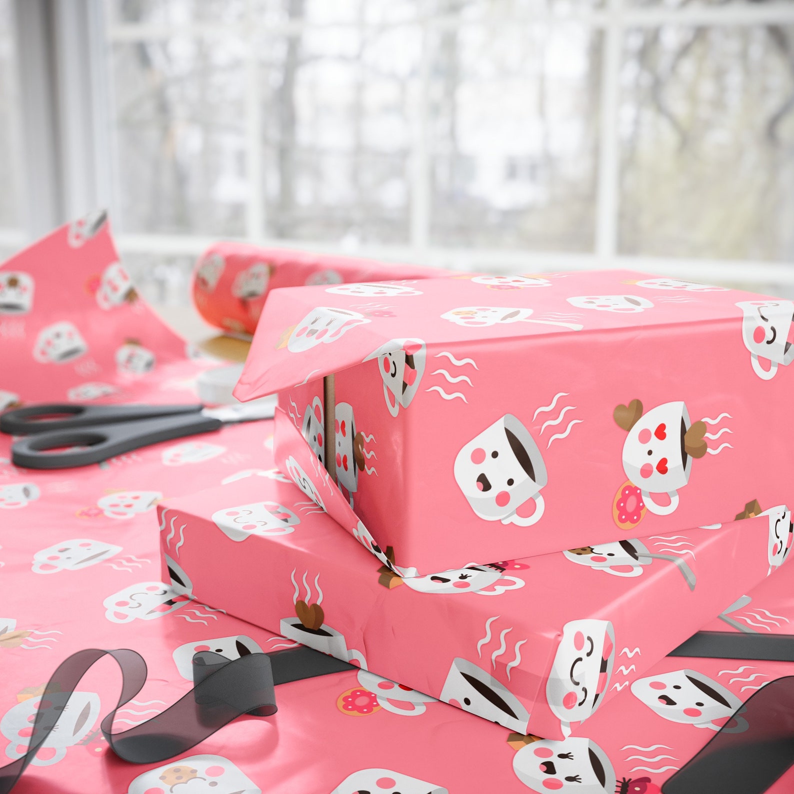 Pink Coffee Wrapping Paper, Coffee Gift Wrap, Coffee Lover, Coffee ...