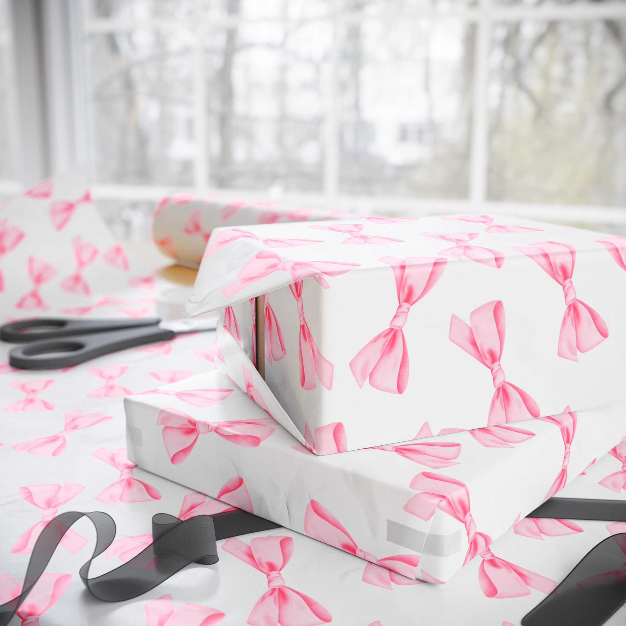 Pink Bow Wrapping Paper, Baby Girl Wrapping Paper, Gift for Baby Girl ...