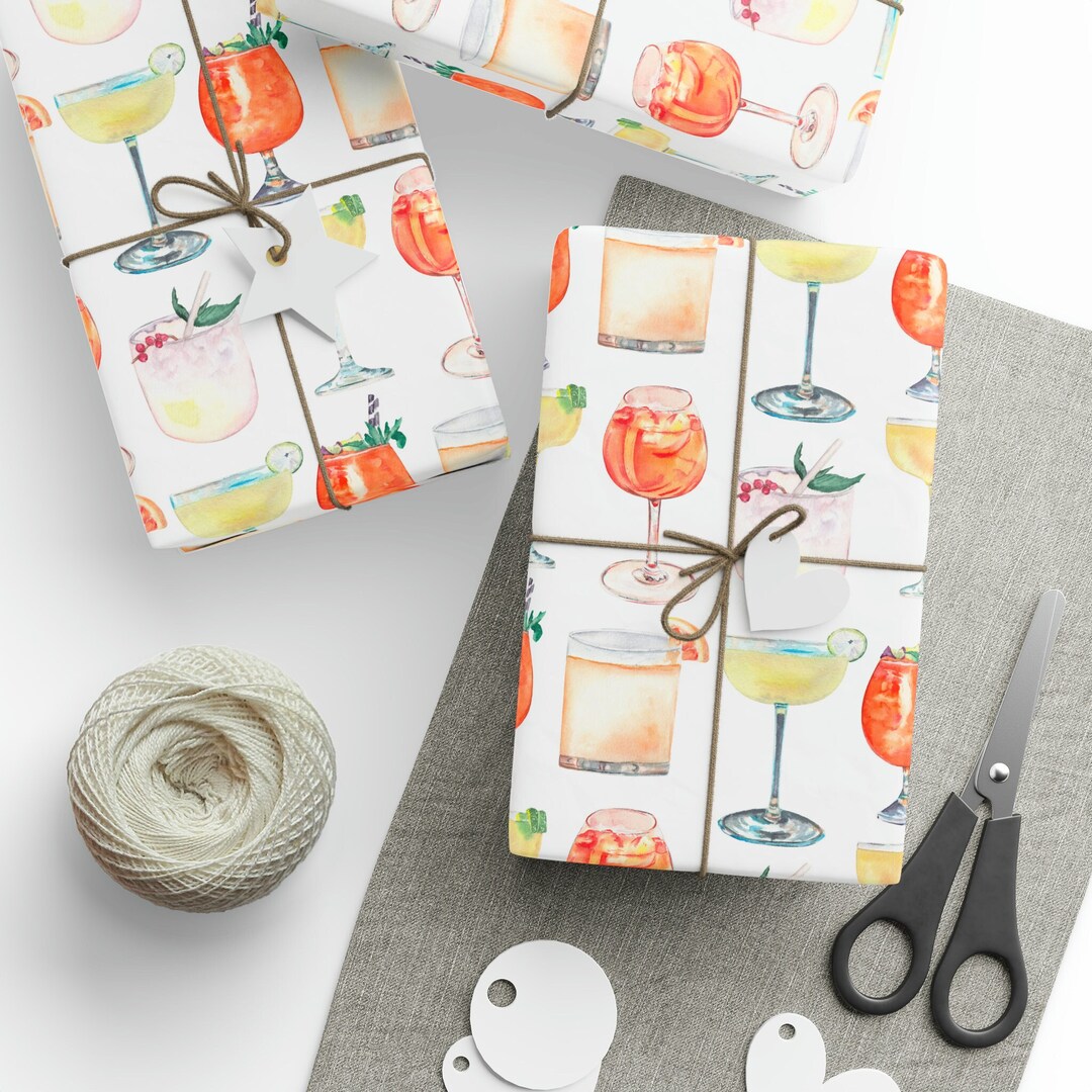 White Cocktail Wrapping Paper, Cocktail Wrapping Paper, 21st Birthday ...