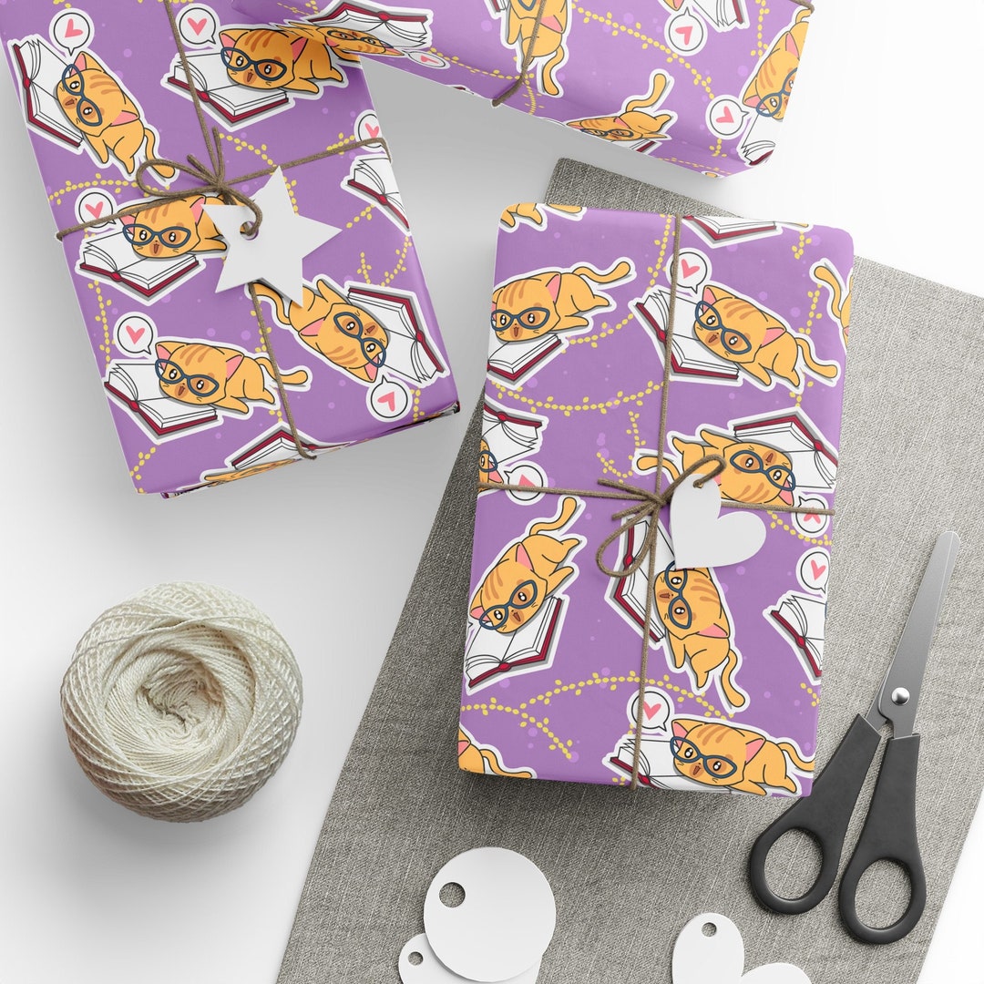 Cat Wrapping Paper, Book Wrapping Paper, Cats and Books, I'd Rather ...