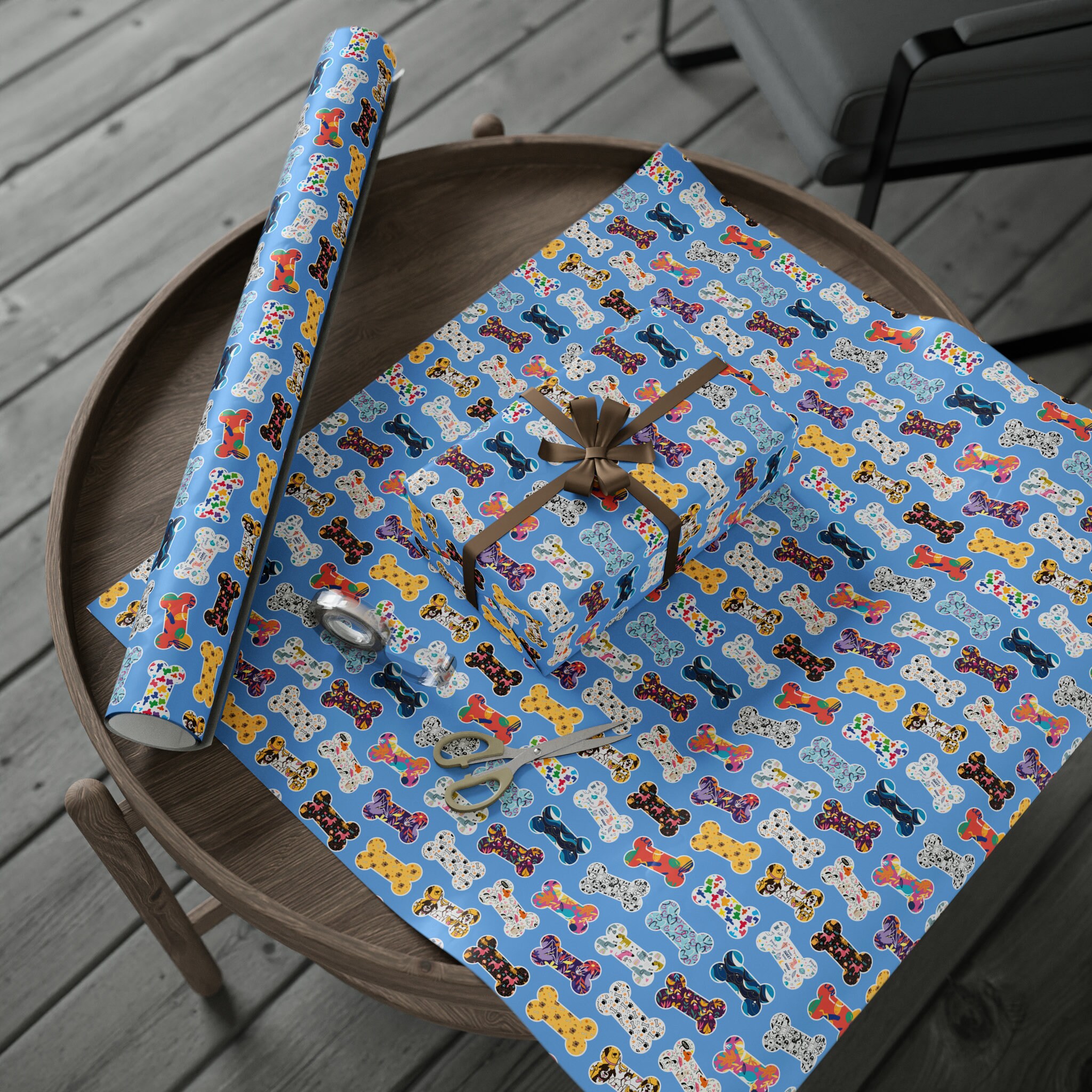 Blue Dog Bone Wrapping Paper, Dog Bone Wrapping Paper, Dog Wrapping ...