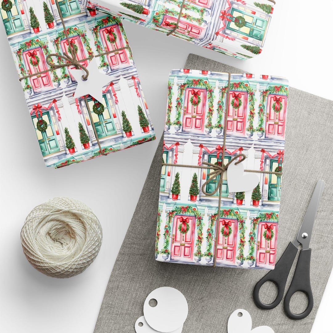 Home for the Holidays Wrapping Paper, Christmas Front Door Gift Wrap ...