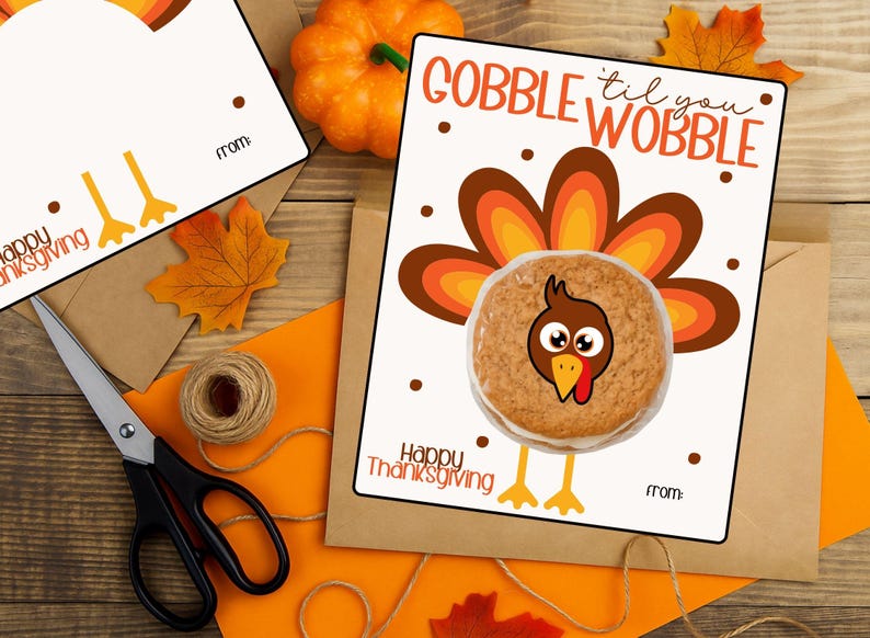 Gobble Til You Wobble Tags, Printable Thanksgiving Treat Tag, Instant ...