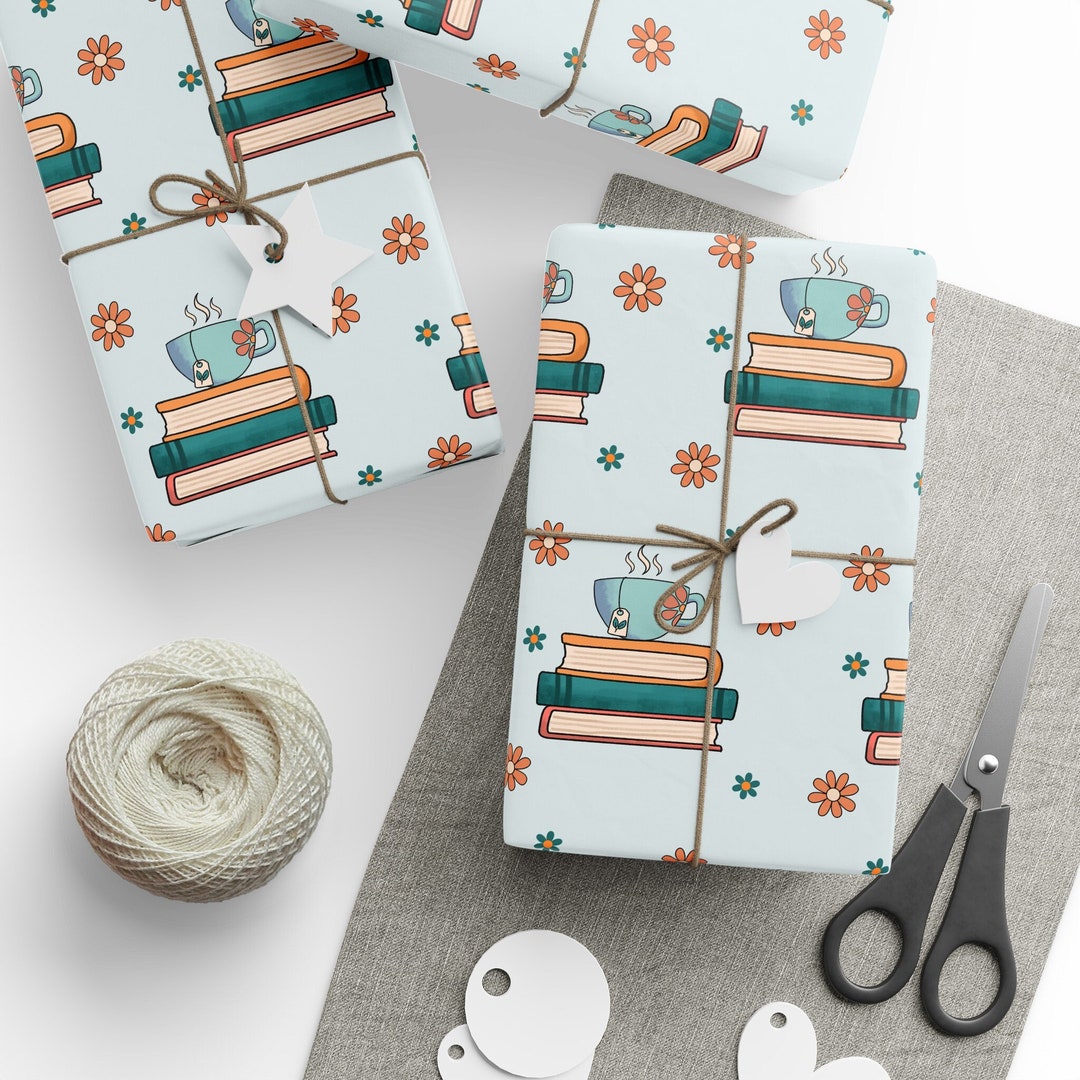 Book Wrapping Paper, Book Gift Wrap, Book Lover, Gift for Her, Retro ...