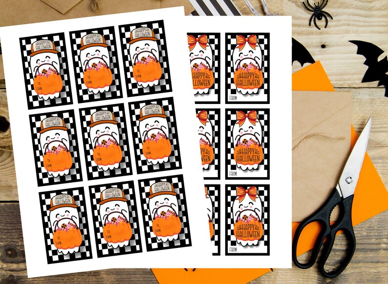 Halloween Ghost Gift Tags, Printable Retro Halloween Favor Tags ...