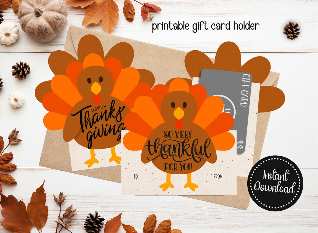 Thanksgiving Printable Gift Card Holder, Turkey Printable Gift Card ...