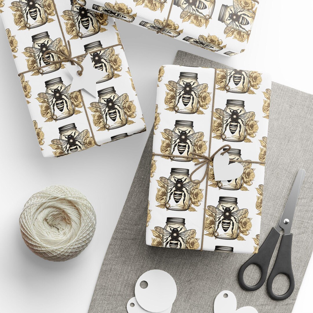 Honey Bee Wrapping Paper, Floral Bee Gift Wrap for Her, Boho Wrapping ...