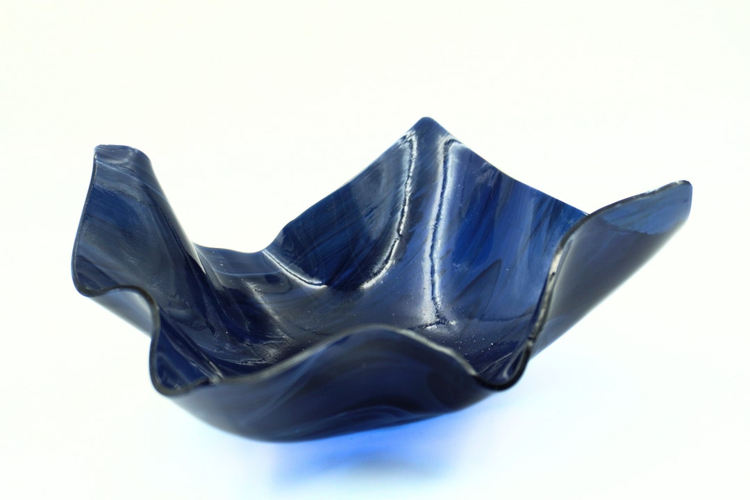 Navy Blue Wispy Vase Candle Dish Etsy