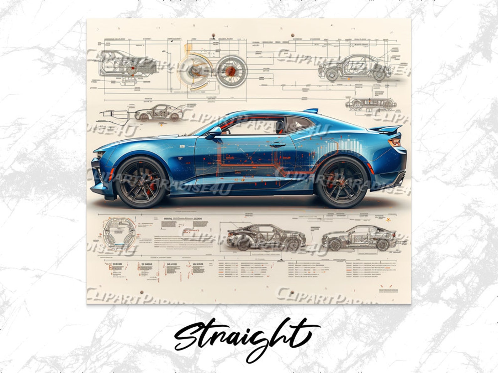 Chevrolet Camaro Blueprint 20oz Skinny Tumbler PNG Sublimation Design ...