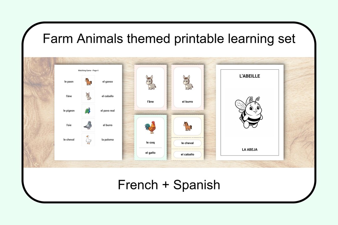 Printable Farm Animals Learning Set, French + Spanish. 20 Kids ...