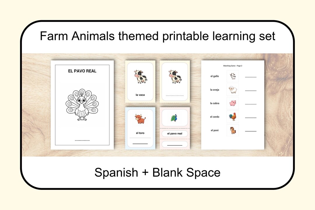 Printable Farm Animals Learning Set, Spanish With Blank Back. 20 Kids ...