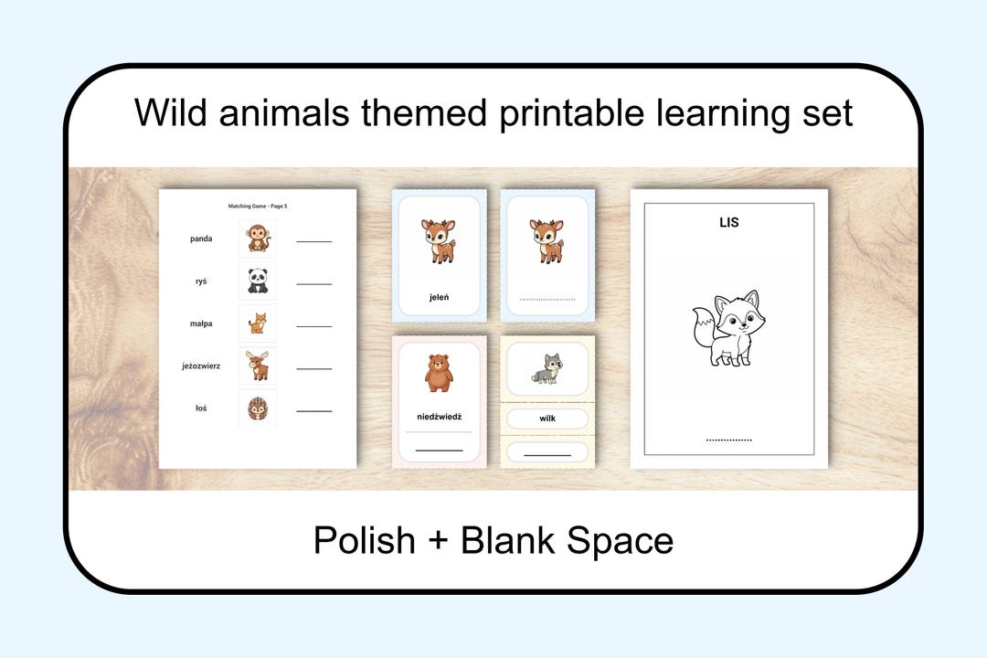 Printable Wild Animals Learning Set, Polish With Blank Back. 35 Kids ...