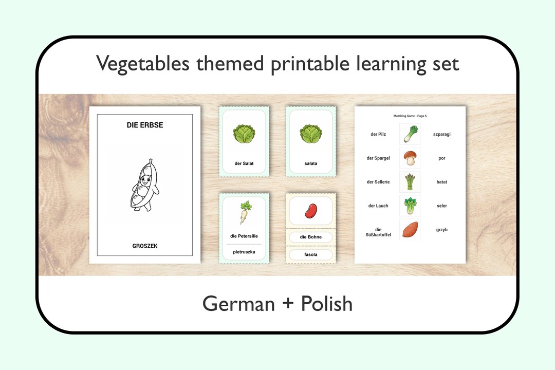 Printable Vegetables Learning Set, German + Polish. 35 Kids Vocabulary ...