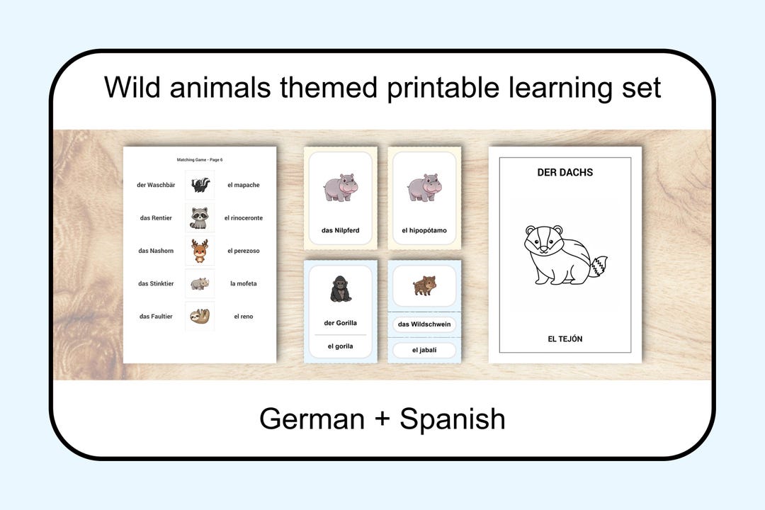 Printable Wild Animals Learning Set, German + Spanish. 35 Kids ...