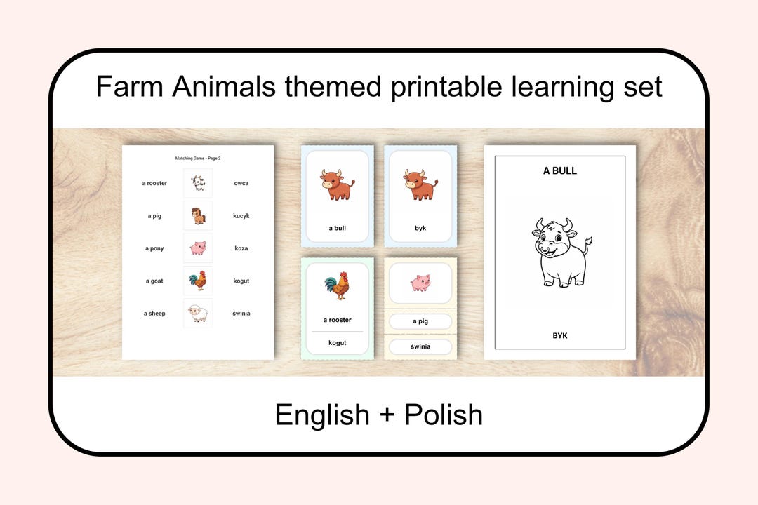 Printable Farm Animals Learning Set, English + Polish. 20 Kids ...
