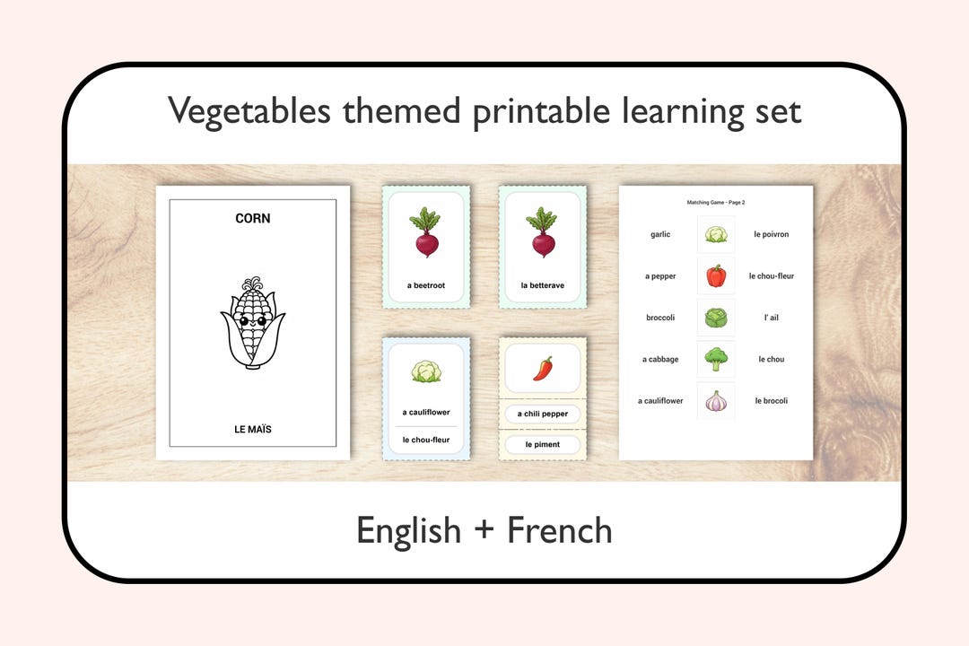 Printable Vegetables Learning Set, English + French. 35 Kids Vocabulary ...