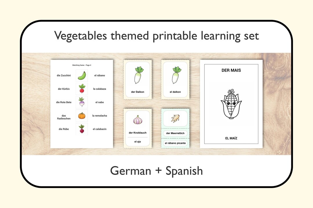 Printable Vegetables Learning Set, German + Spanish. 35 Kids Vocabulary ...