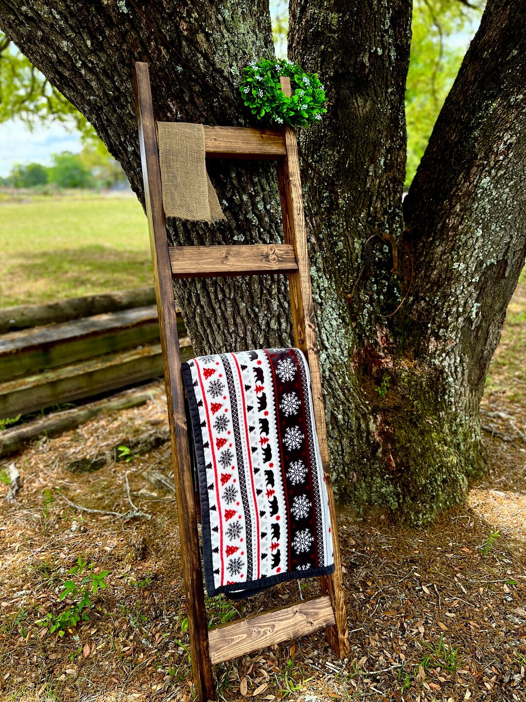 6 Foot Rustic Farmhouse Blanket Ladder • Fall Home Decor Blanket and ...