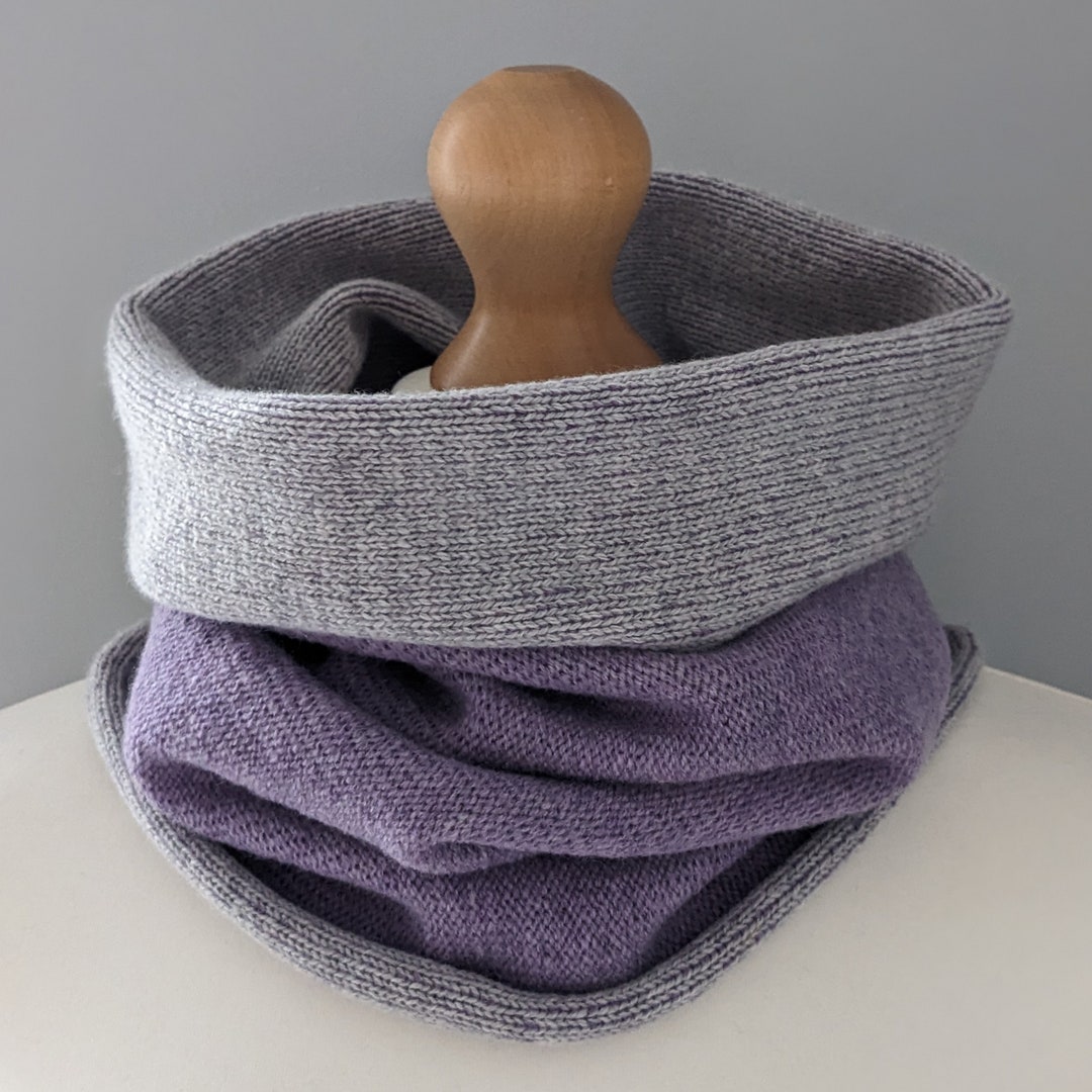 Reversible Merino Wool Snood Pale Grey and Lilac - Etsy