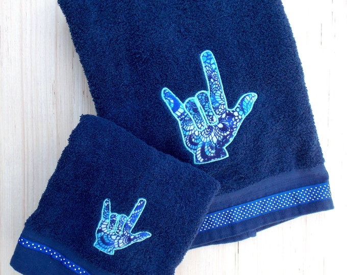 ASL Sign Language I Love You Hand Symbol Hand & Bath Towel Set - Dorm ...