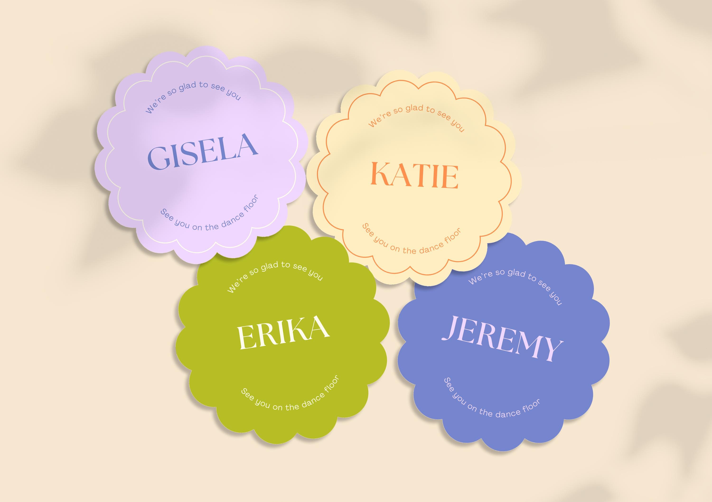 Scallop Place Card Template: Circle Flower Wedding Name Cards (editable ...