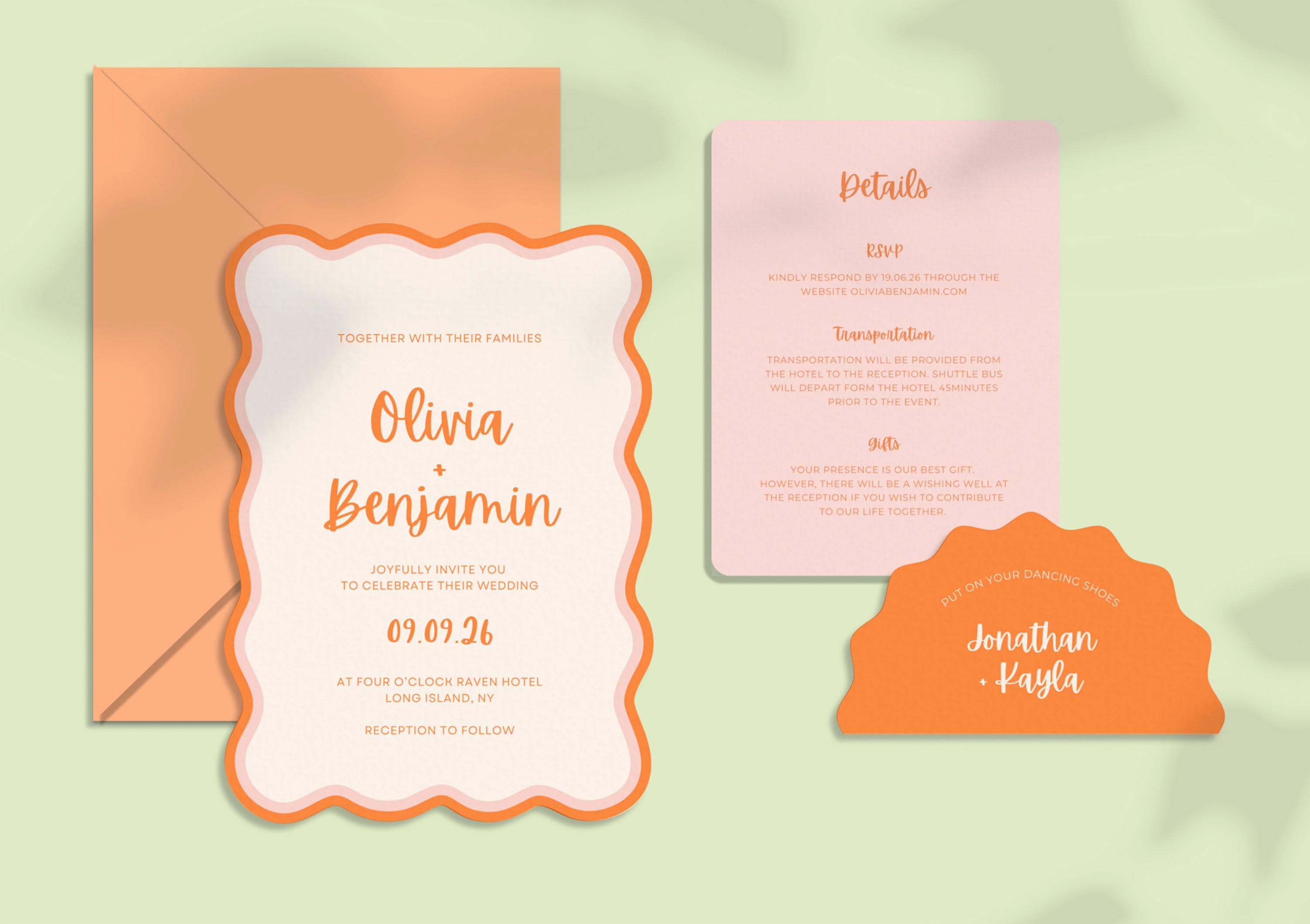 Wave Wedding Invitation Template - Modern Round Invite Suite (editable ...
