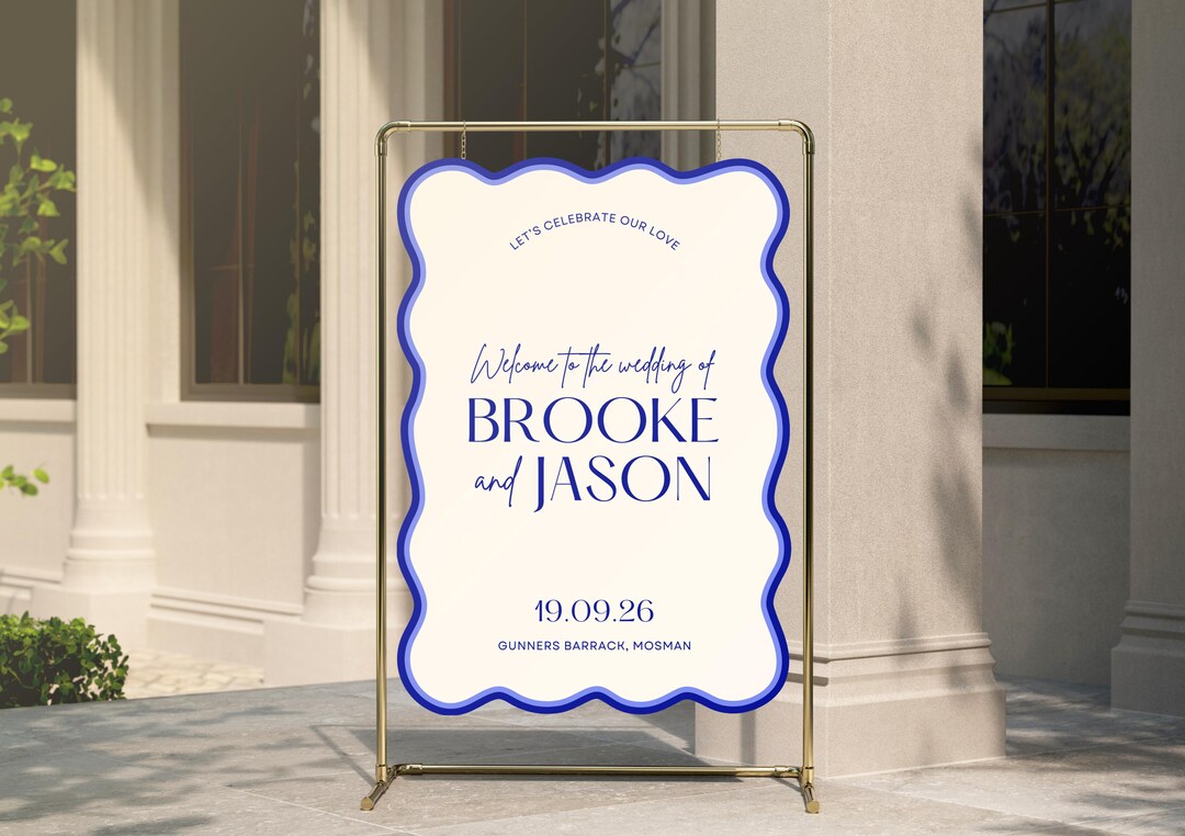 Modern WAVE WEDDING SIGN Template - Beautiful Wavy Frame Wedding Day ...