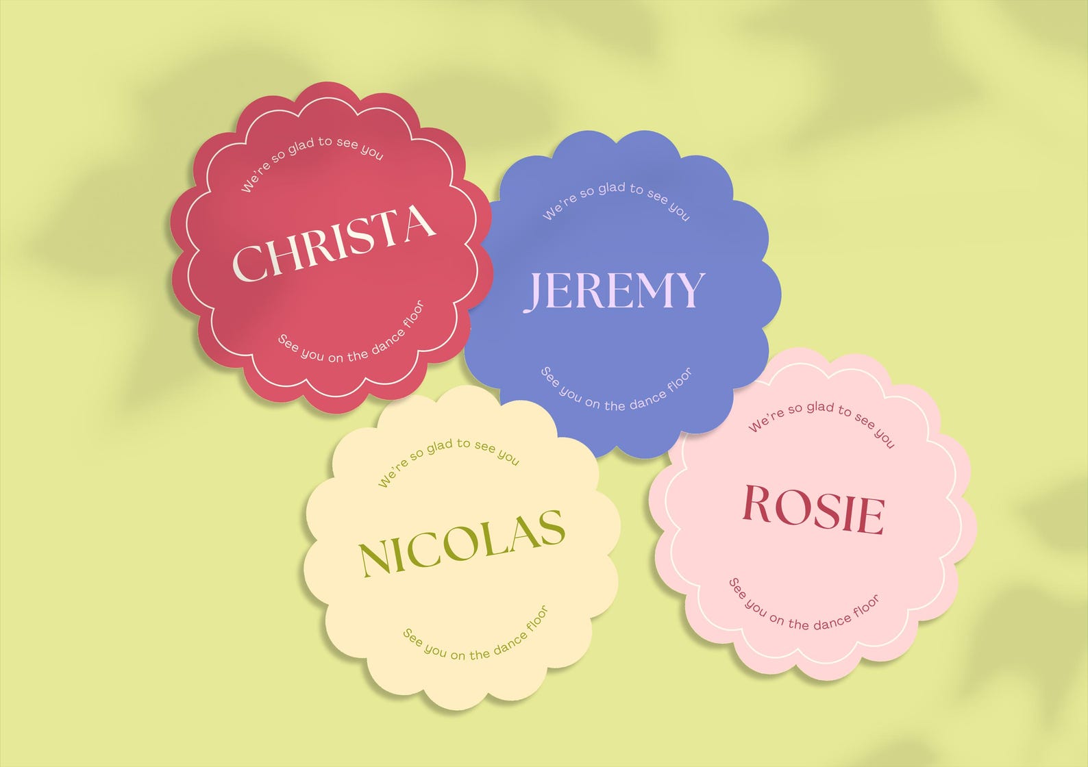 Scallop Place Card Template: Circle Flower Wedding Name Cards (editable ...