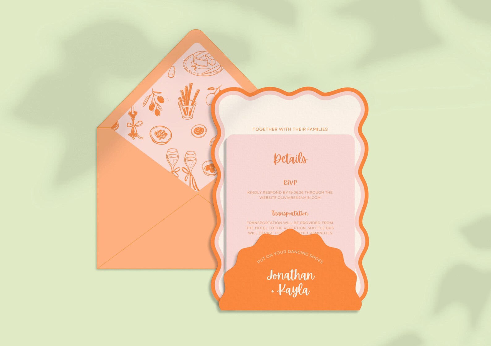 Wave Wedding Invitation Template - Modern Round Invite Suite (editable ...