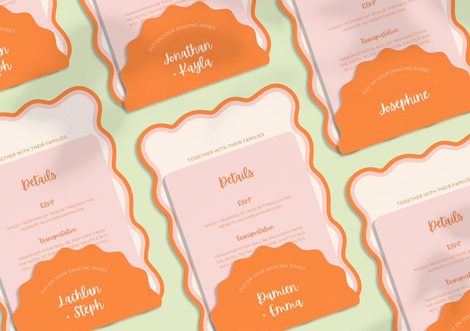 Wave Wedding Invitation Template - Modern Round Invite Suite (editable ...